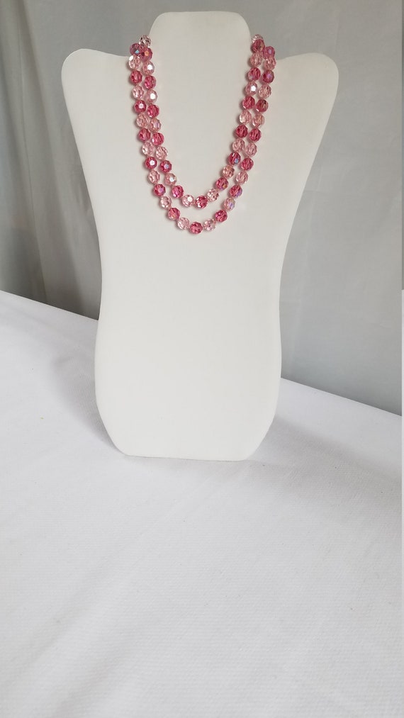 1940's-50's Two (2) Strand Iridescent PINK CRYSTAL CH… - Gem
