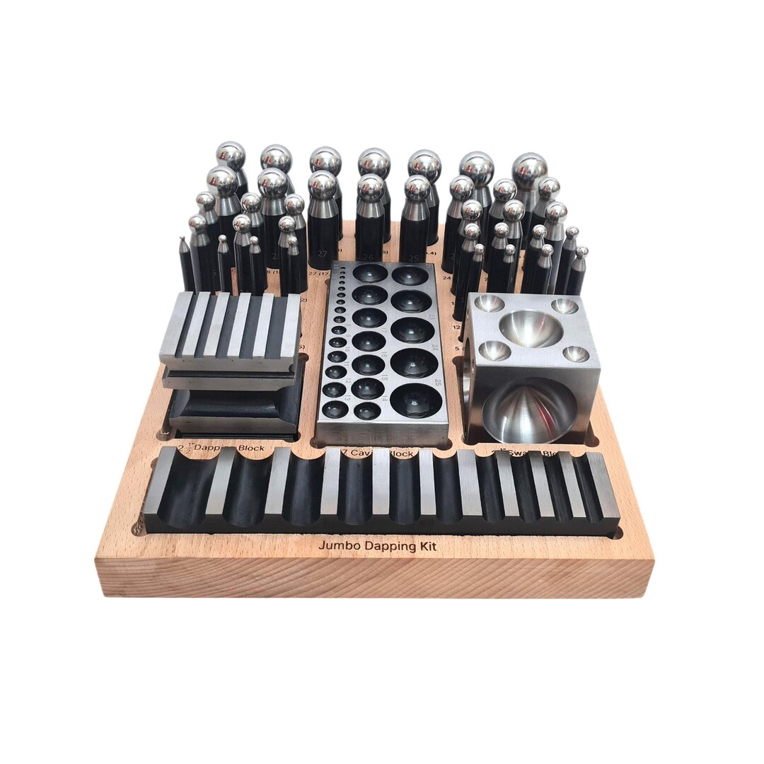 Complete Steel Metal Jewelry Dapping Doming Punch Set Wooden Base Tool ...