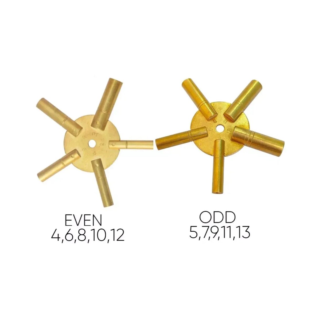 2pc Brass Large Clock Winding Keys With Five Pronged Even & Odd Numbers ...