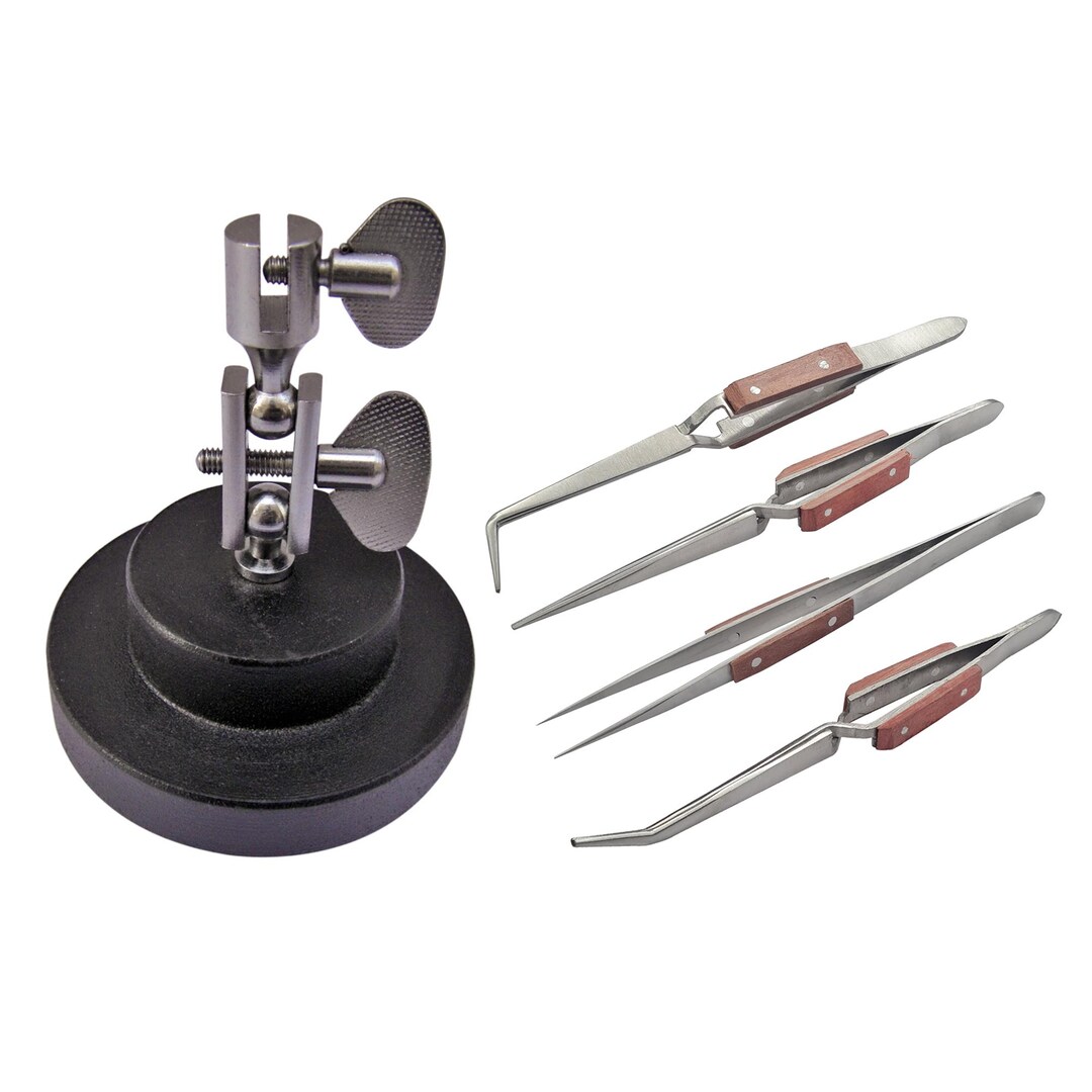 3rd Hand Base With 4 Pc Tweezers Jewelry Soldering Fiber Grip Cross ...
