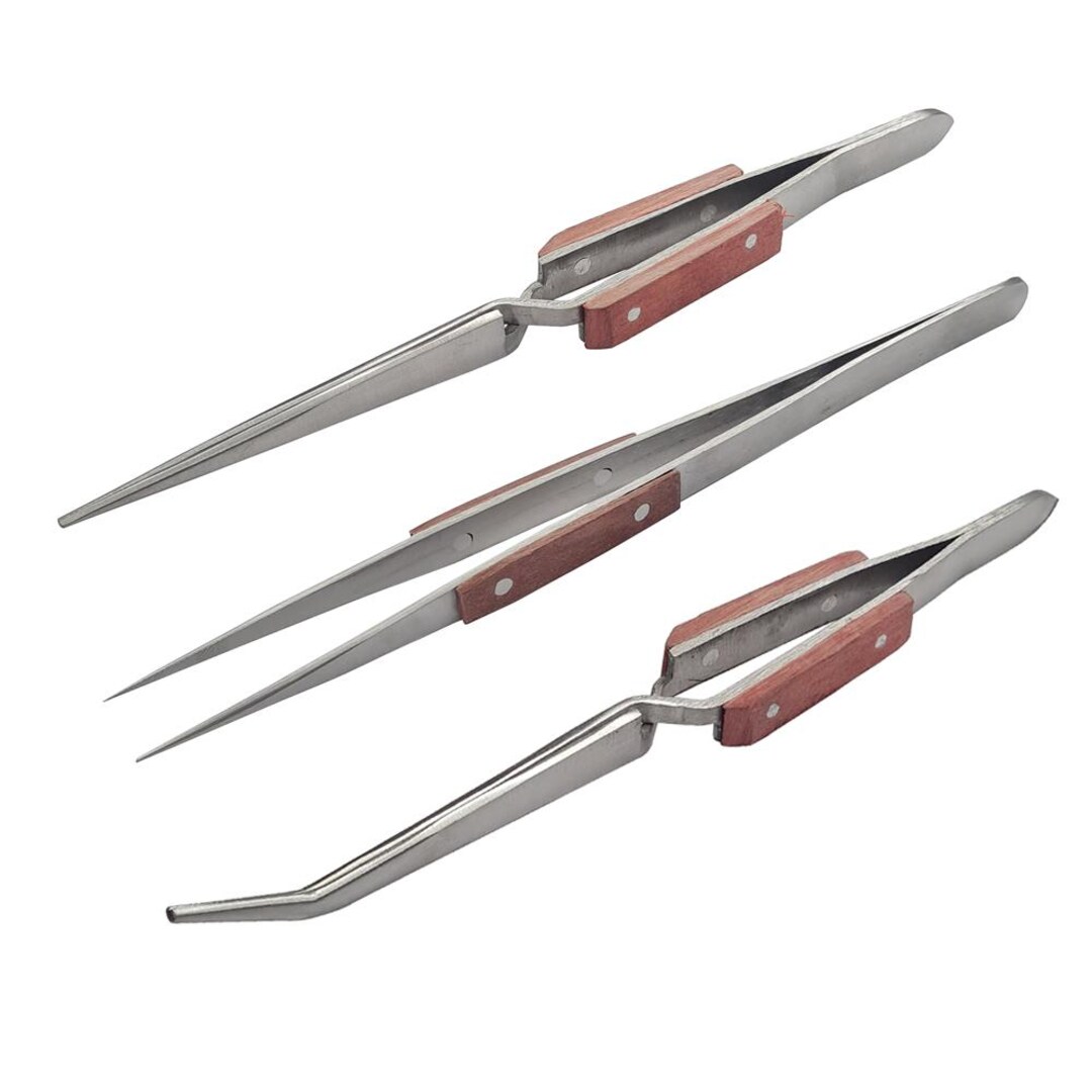 Set of 3 Fiber Grip Tweezers Cross Locking & Straight Soldering ...