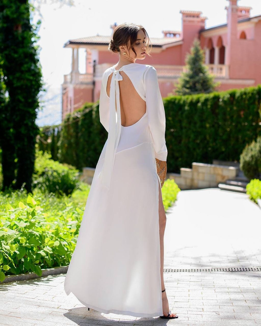 Long Dress With Open Back Elopement Dress Ivory Silk Stunner - Etsy