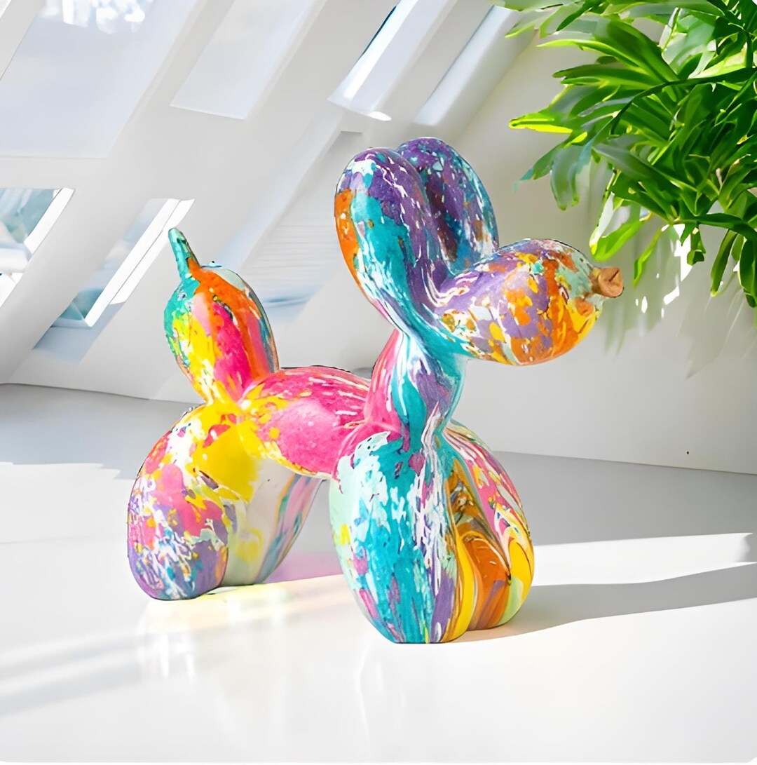 Paint Splatter Resin Balloon Dog Desk Sculpture, Desk Décor, Glossy ...