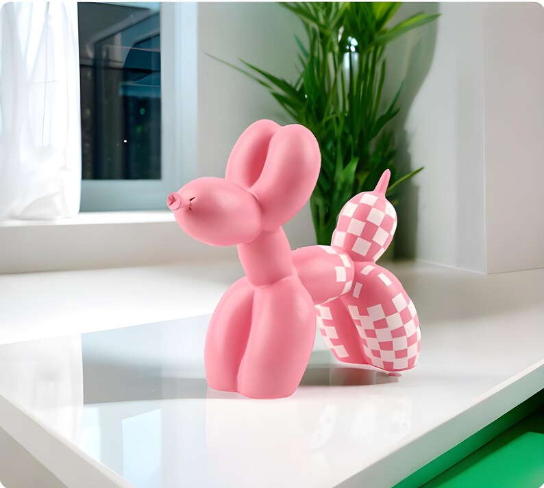 Pink and Black Resin Balloon Dog Desk Sculptures, Desk Décor, Matte ...