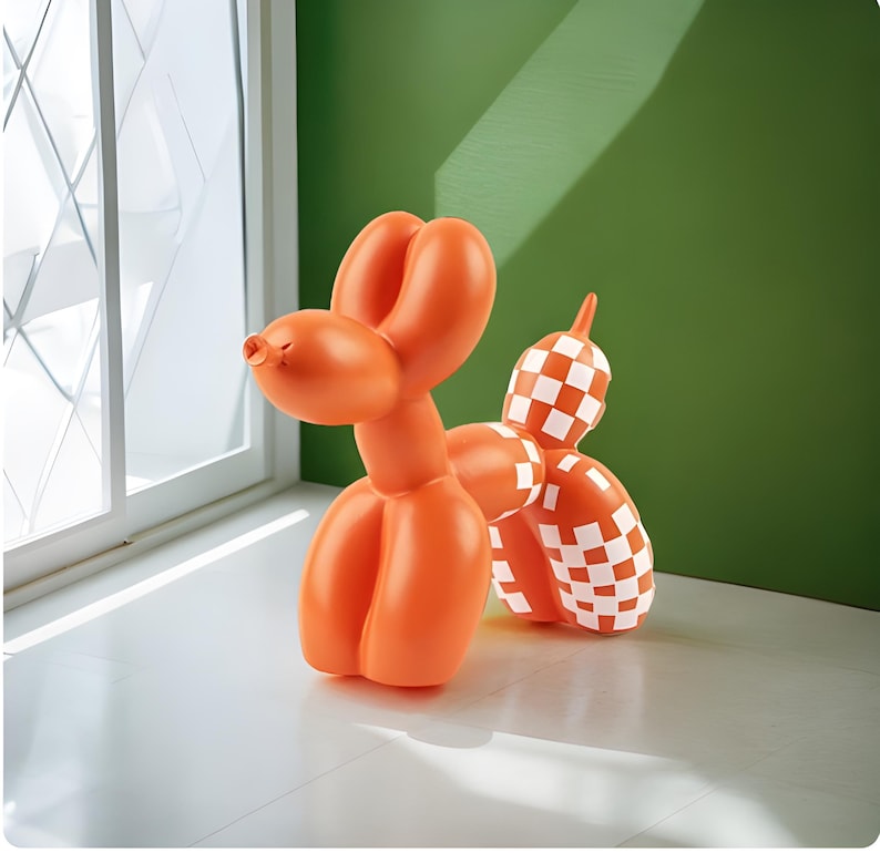 Orange and White Resin Balloon Dog Desk Sculptures, Desk Décor, Matte ...