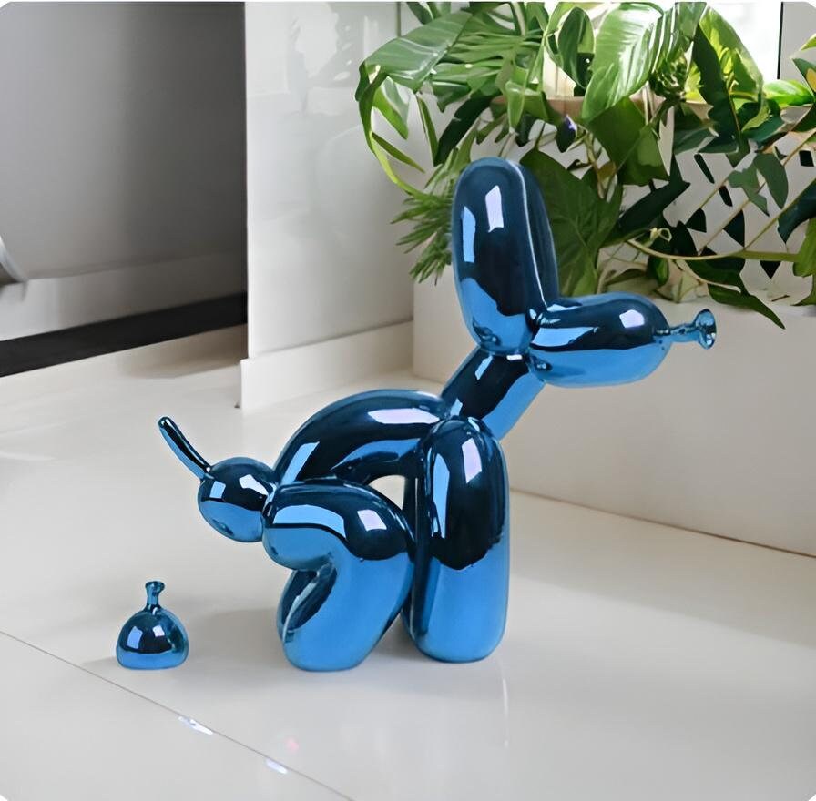 Yellow Resin Pooping Balloon Dog Desk Sculpture, Metallic Desk Décor ...