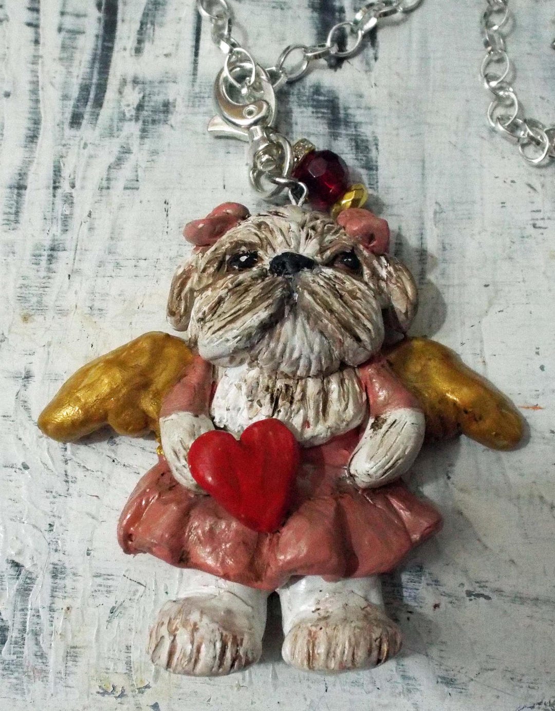 Little Angel Shih Zhu Dog Charm Necklace or Ornament Handmade One of a ...