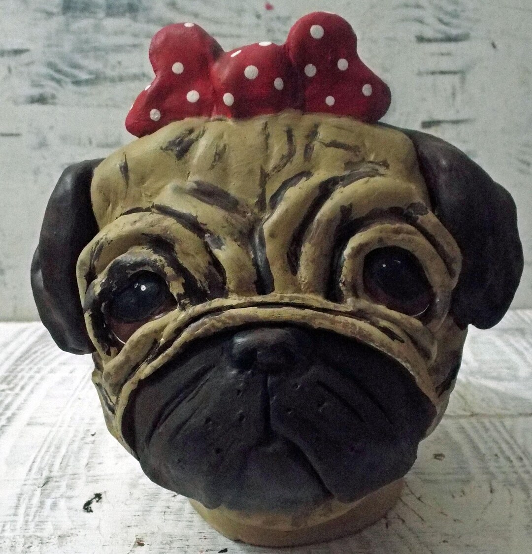 Puggy Pot Pug Dog Clay Pot Handmade Original One of a Kind Item Pottery ...