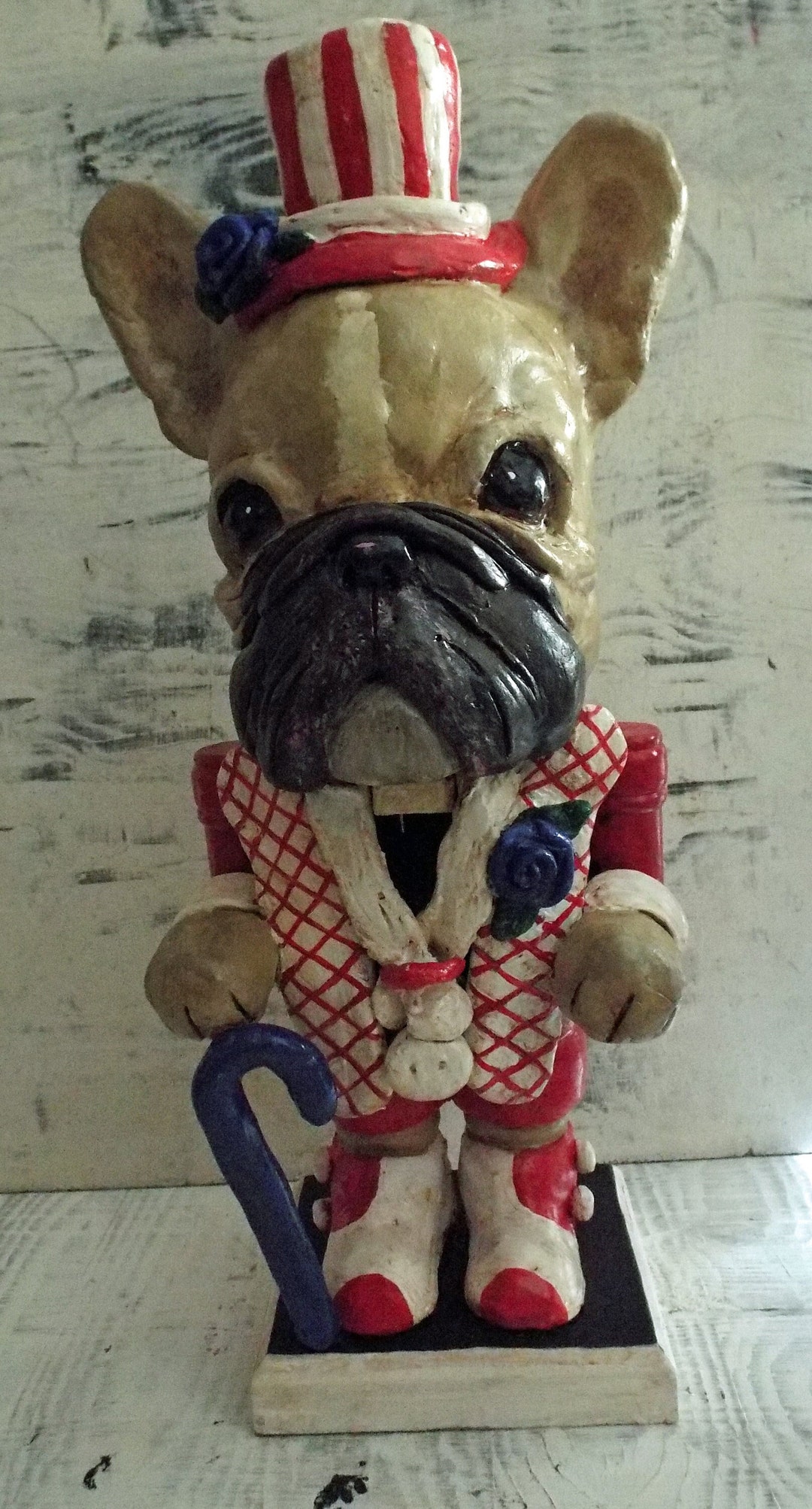 Folk Art French Bulldog Americana New Vintage Style Nutcracker Handmade ...