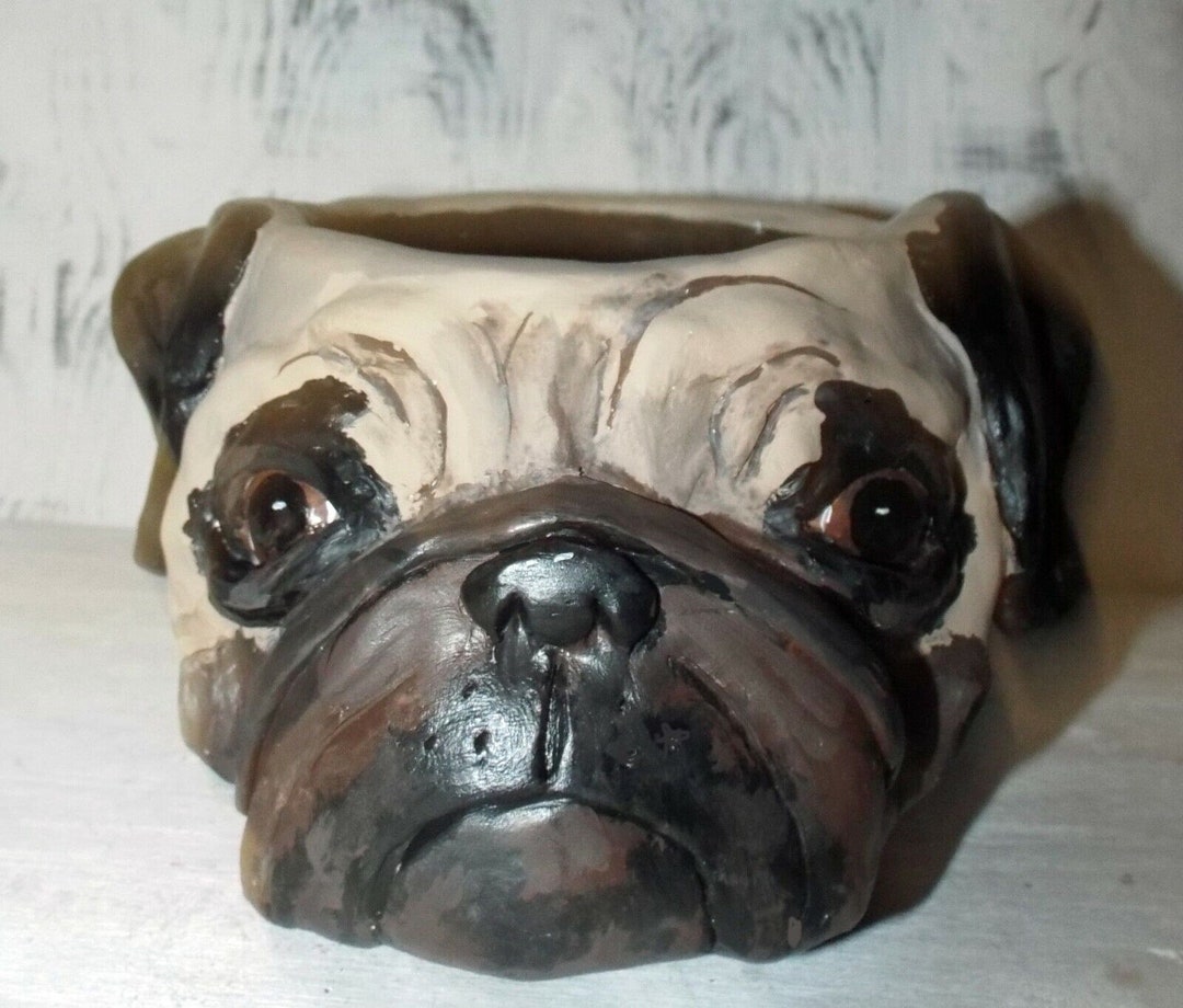 Folk Art Pug Dog Pottery Pot Container Hand Sculpted One of a - Etsy