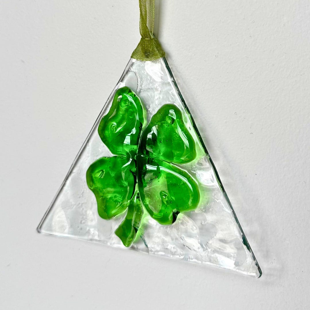 Fused Glass Four Leaf Clover Suncatcher, Lucky St Patrick’s Day Decor ...
