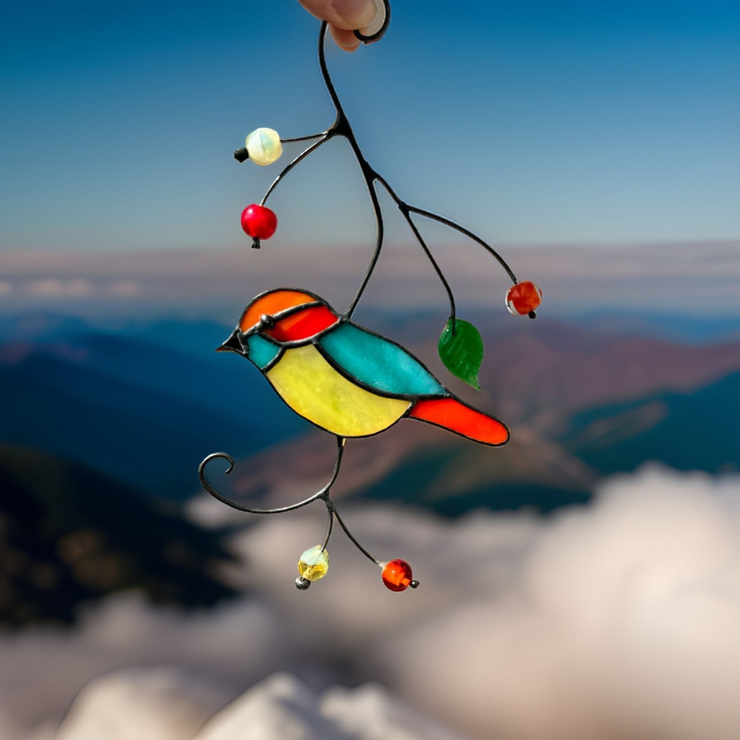 Stained Glass Bird Suncatcher: Colorful Window Ornament - Etsy