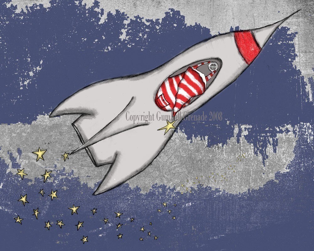 Space Art Print Rocket Themed Nursery Art Print Boy Nursery Playroom ...