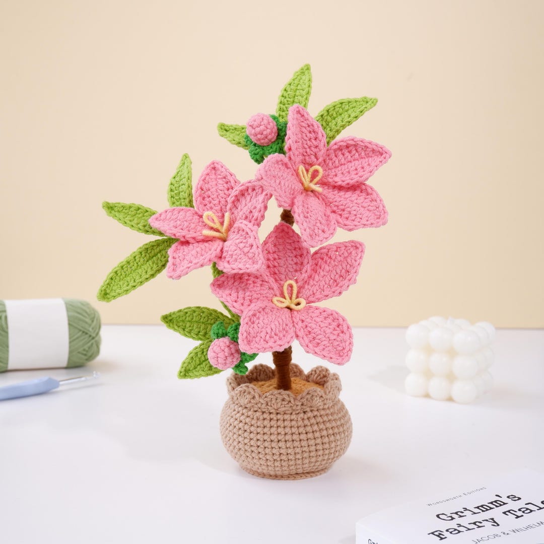 Easy Crochet Peach Blossom Pot PDF Pattern, How to Crochet Flower Pot ...