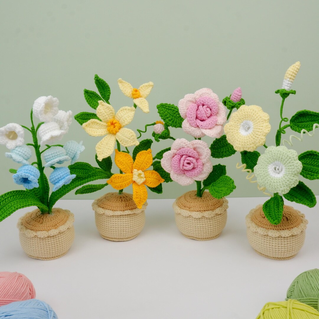 Crochet Flower Pots PDF Pattern - Bundle 4in1 Desktop Plant Pots ...