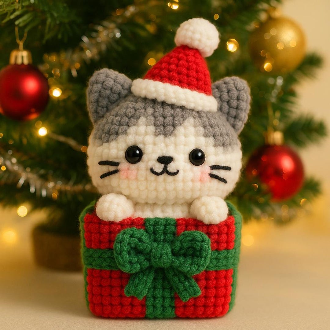Cat in Christmas Gift Box Crochet PDF Pattern - Christmas Tree ...