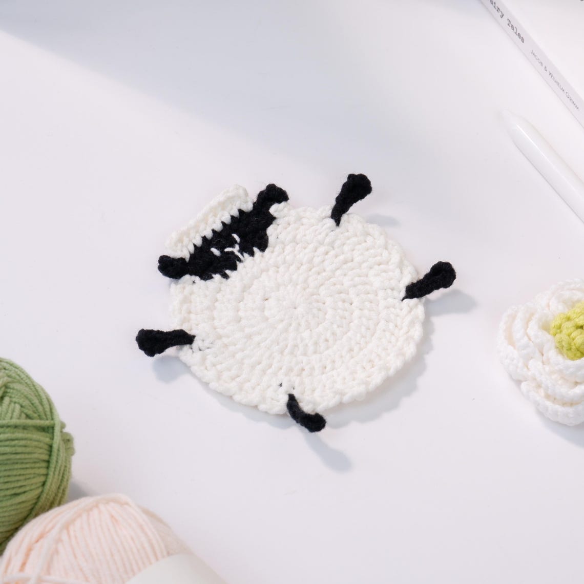 No Sew Crochet Sheep Coaster for Beginner, Easy Crochet Cute Coaster ...