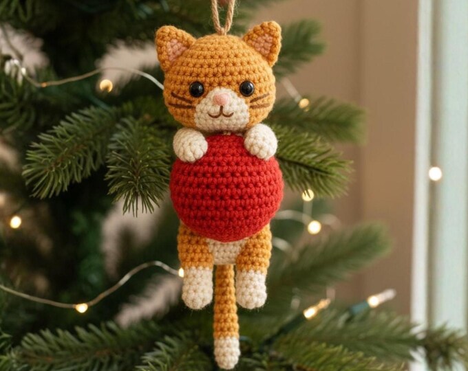 Christmas Cat Ball Ornaments Crochet Pattern - Bundle 3in1 Xmas Cat ...