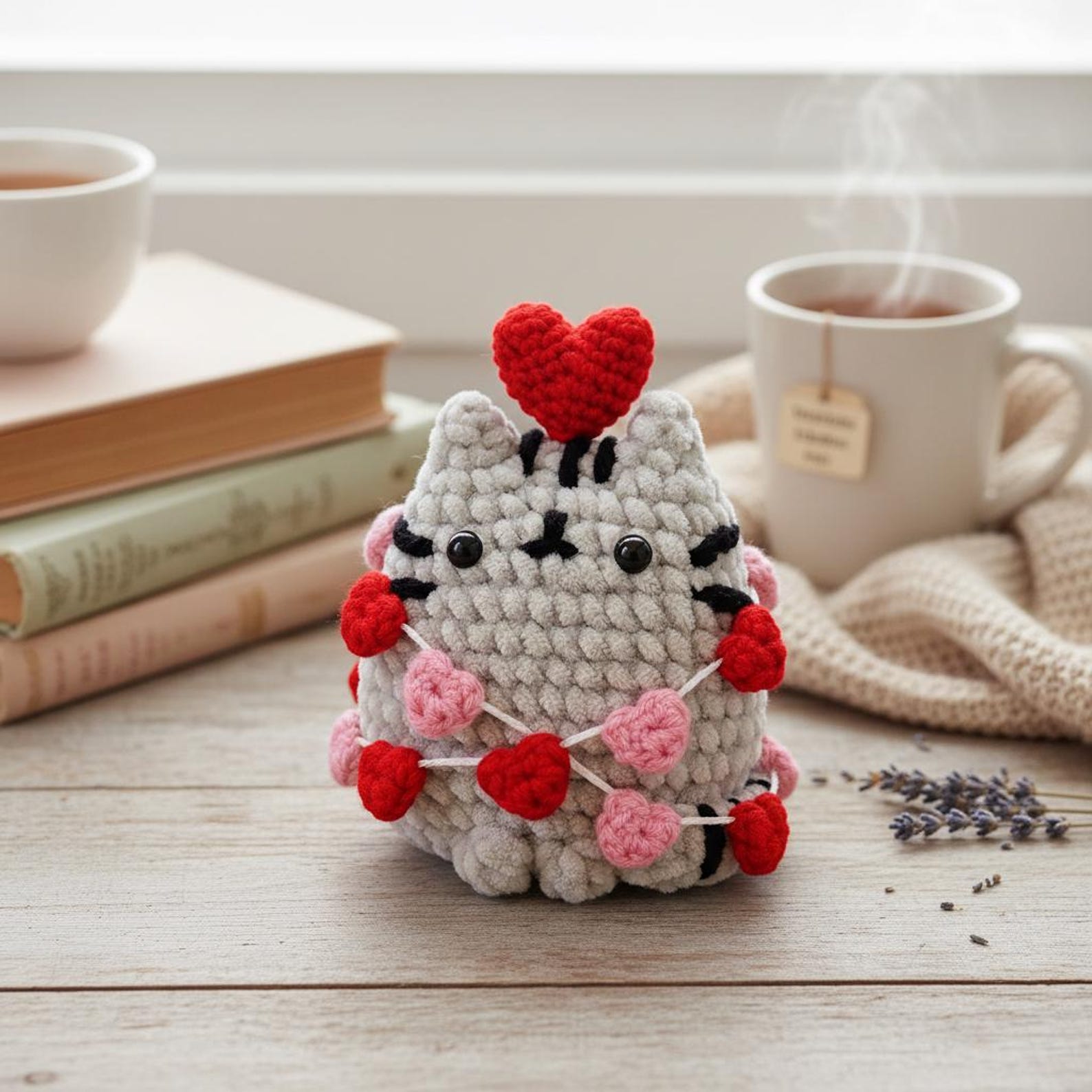 Patrón de ganchillo sin costuras de gato con corazón - Tutorial en PDF ...