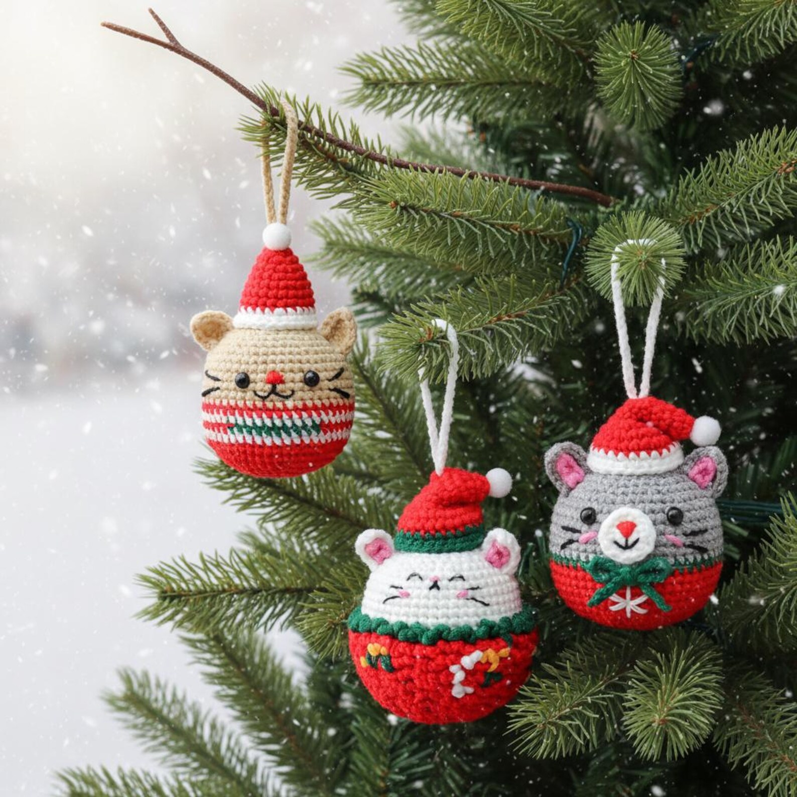 Christmas Cat Ball Ornaments Crochet Pattern - Bundle 3in1 Xmas Cat ...