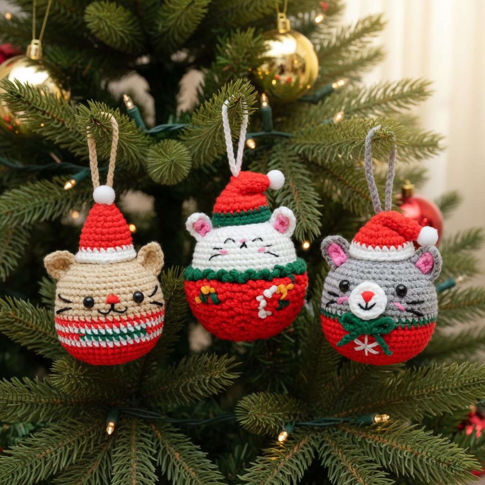 Christmas Cat Ball Ornaments Crochet Pattern - Bundle 3in1 Xmas Cat ...
