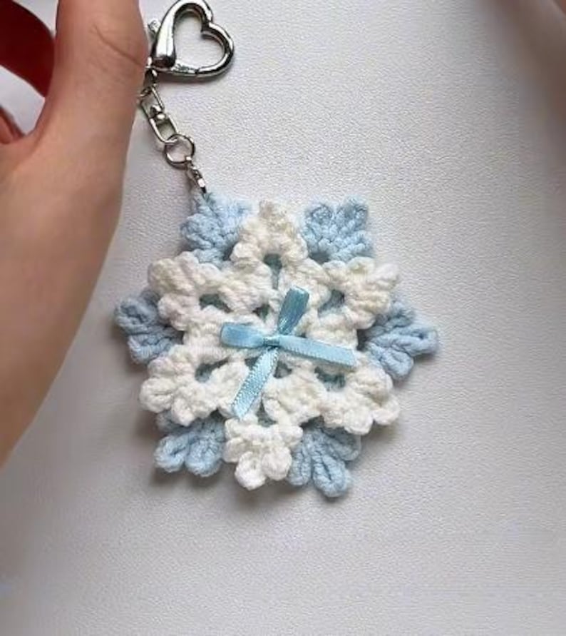 Snowflake Keychain Crochet PDF Pattern - Step by Step Crochet Snowflake ...