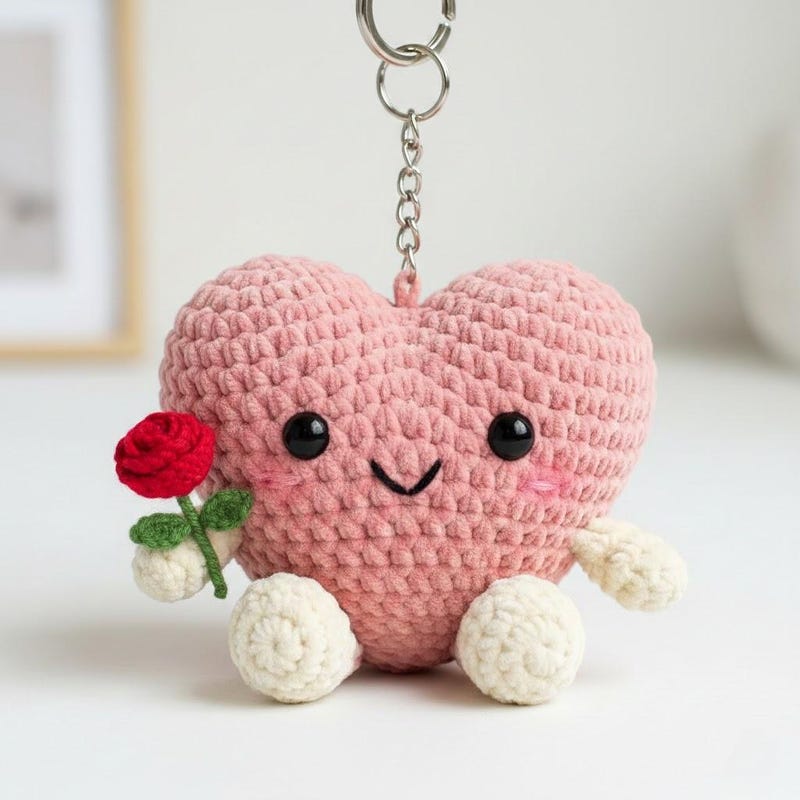 Heart and Rose Keychain - Etsy