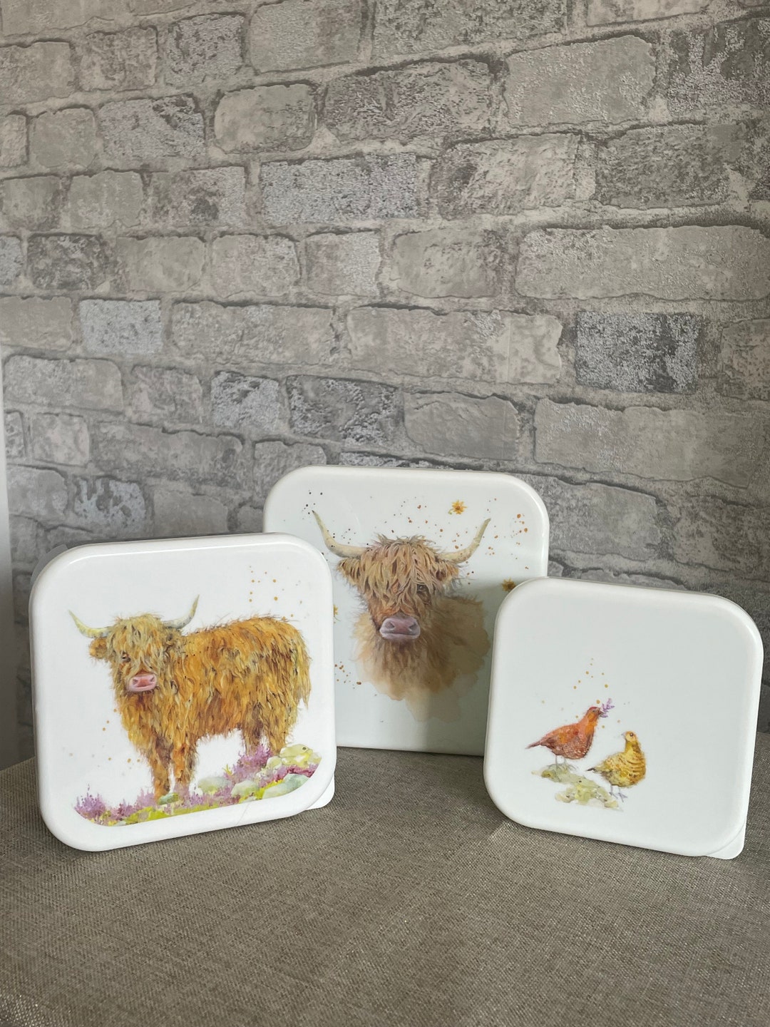 Highland Cow and Pheasant Lunch Box Set of 3 – Farmhouse Style Food ...
