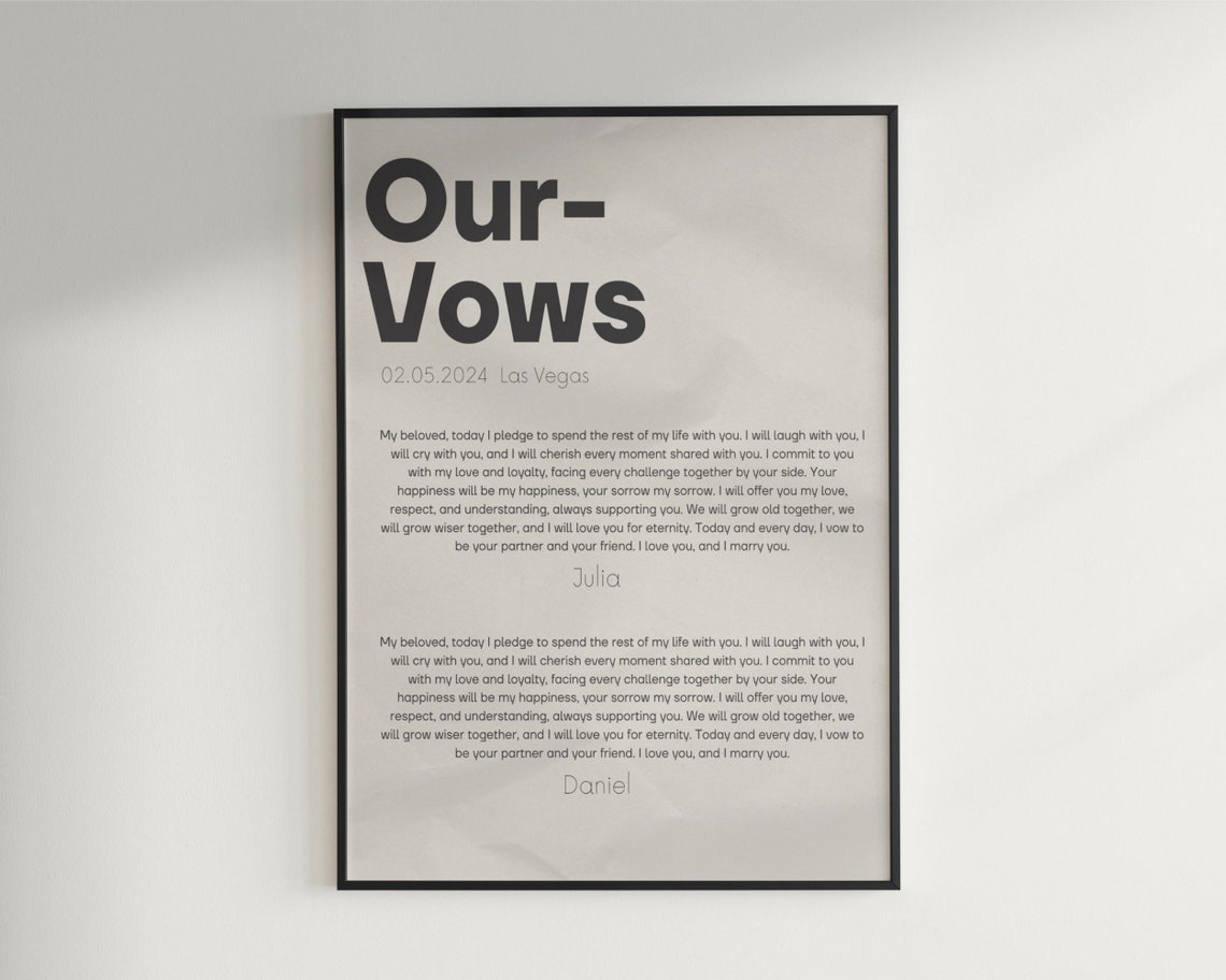 Modern and Classic Printable Wedding Vows Wall Art, Customizable His ...
