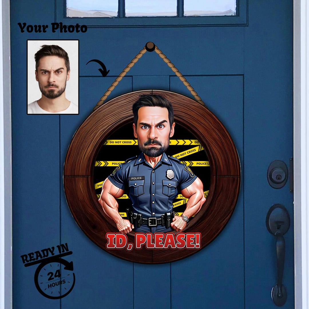 Custom Police Officer Cartoon Door Sign, Caricature From Photo, Gift ...