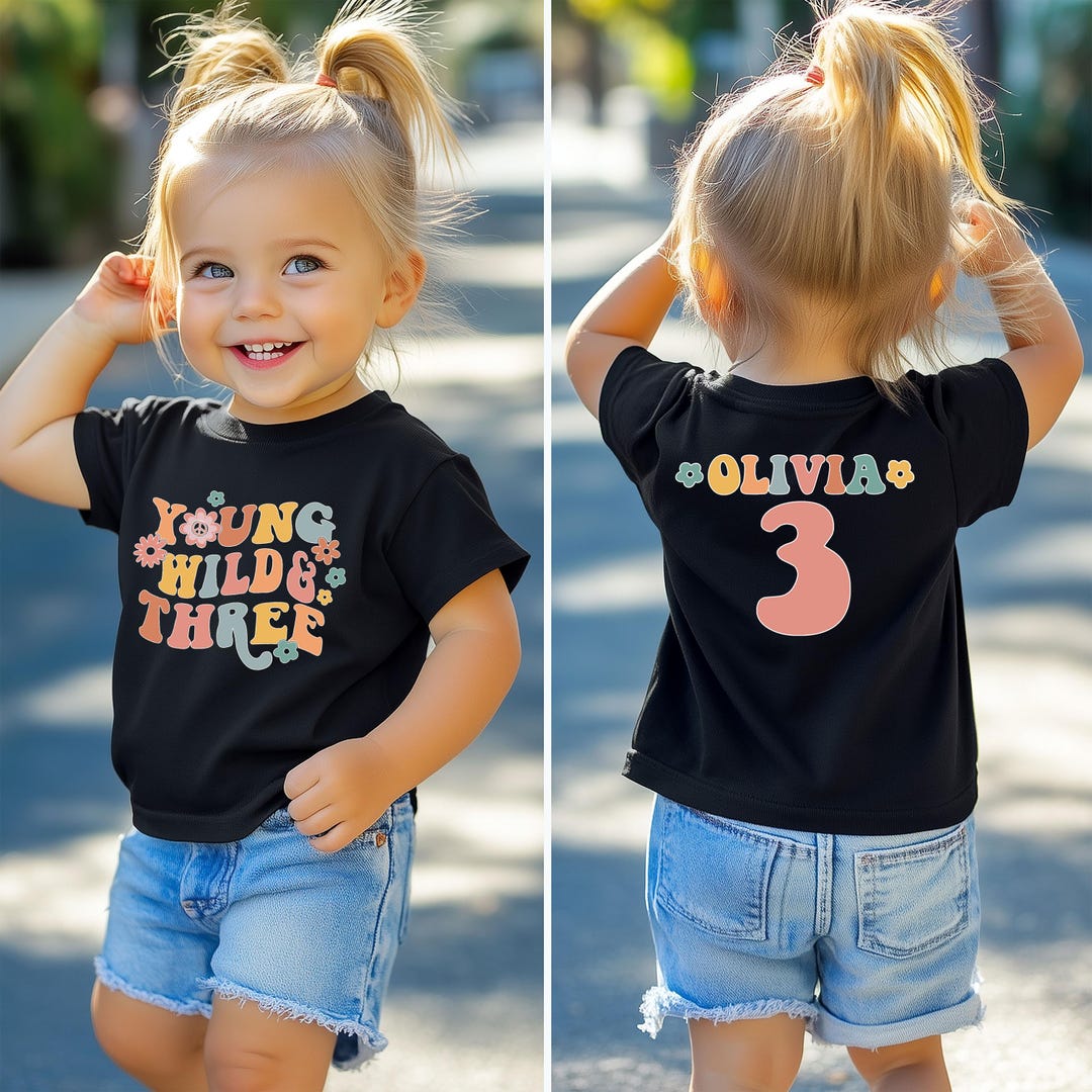 Young Wild and Three Shirt, Personalized Girls 3rd Birthday Shirt, Third Birthday Shirt ...