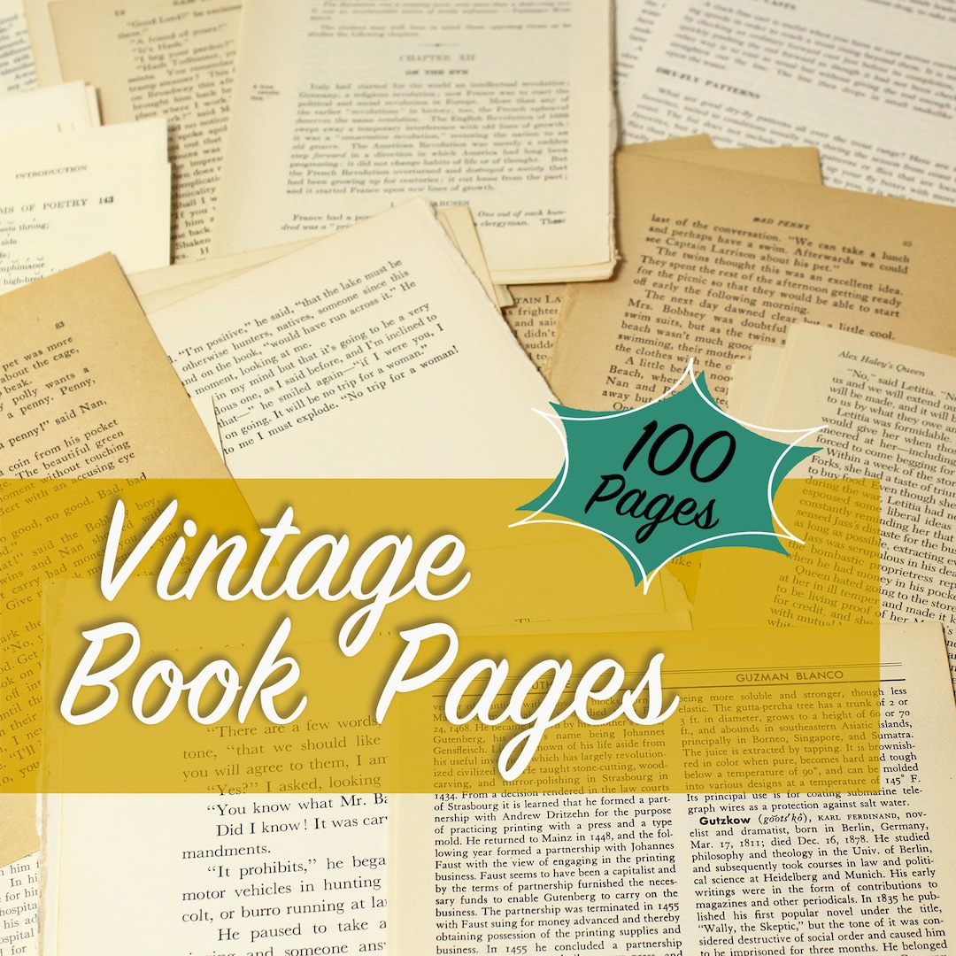 Vintage Book Pages, 100 Pages, Random Selection of Papers From a ...