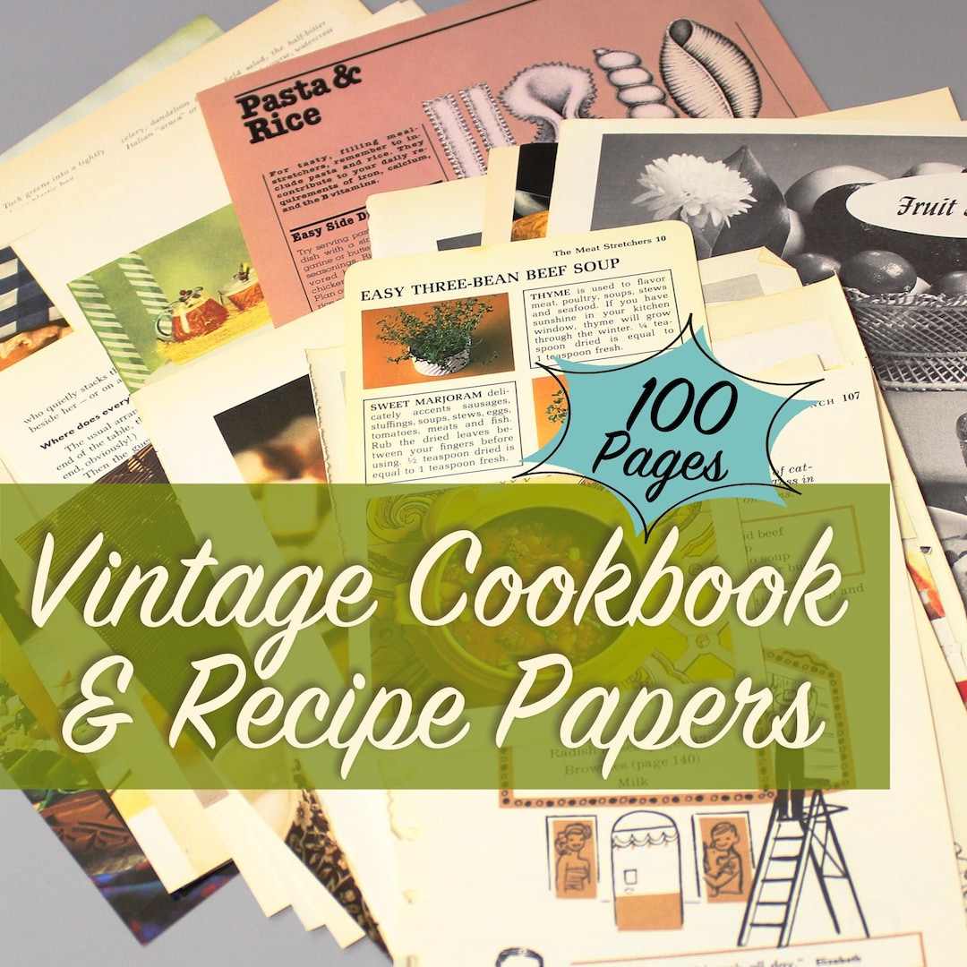 100 Pack Vintage Cookbook Pages, Recipe Cards - Includes Many Images ...