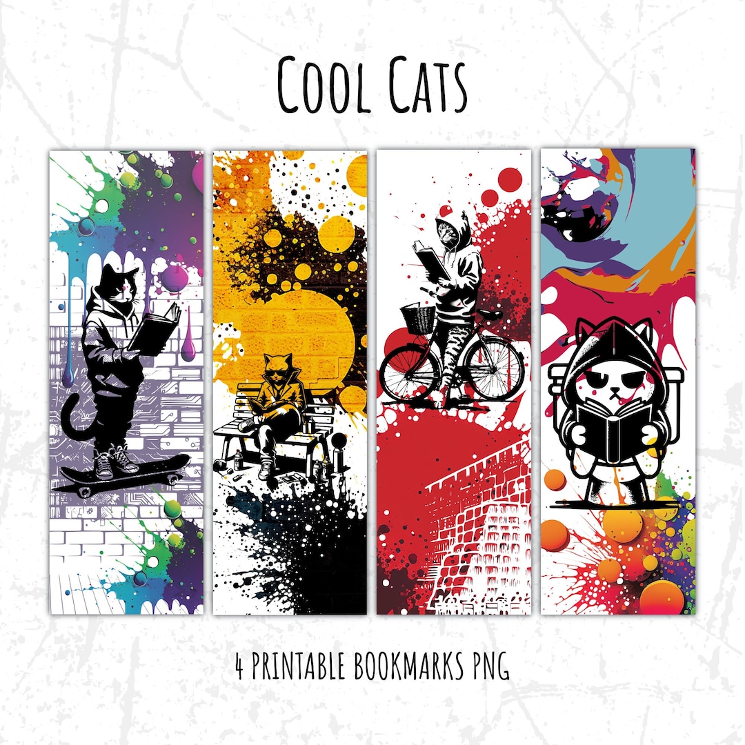 Cool Cats Digital Bookmark Printable Urban Graffiti Wall Art Inspired ...