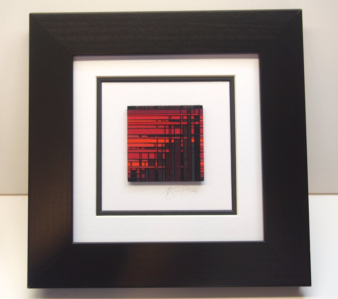 Framed Thread Wrapping With Bright Red and Charcoal in a Black Frame ...