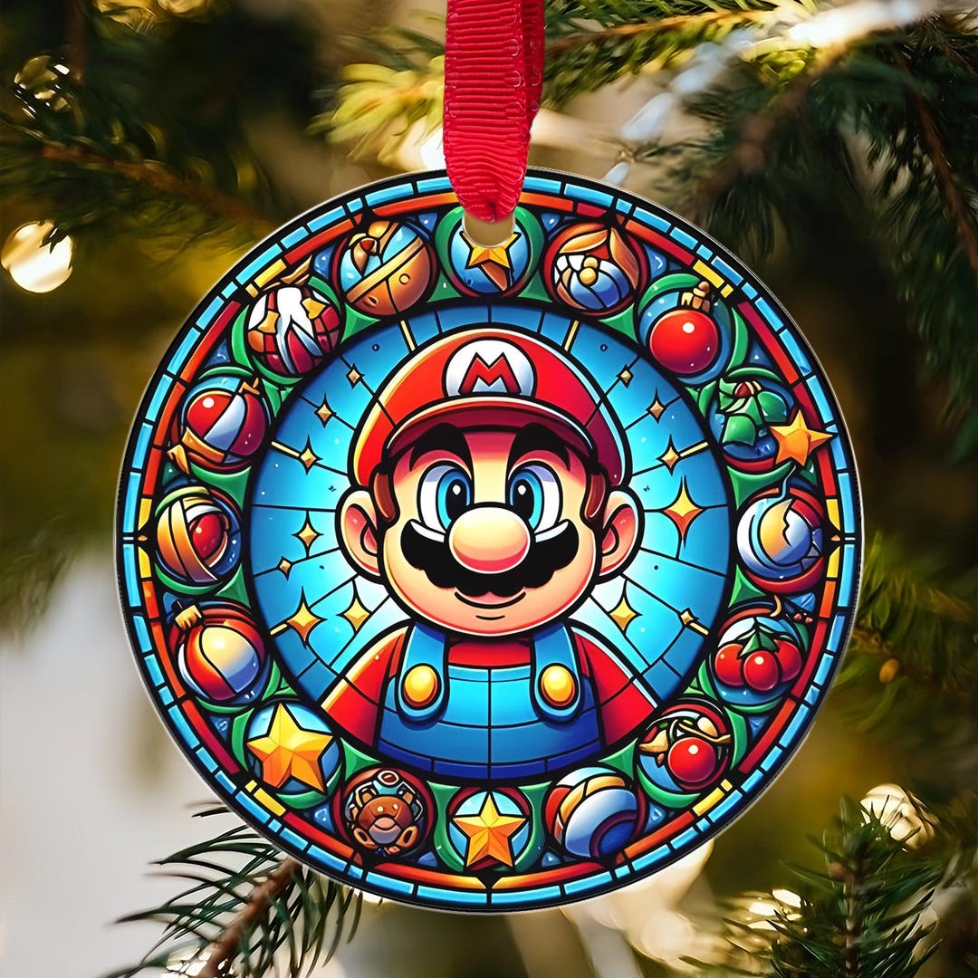 Mario Christmas Stained Glass Suncatcher Ornament, Super Mario Kids ...