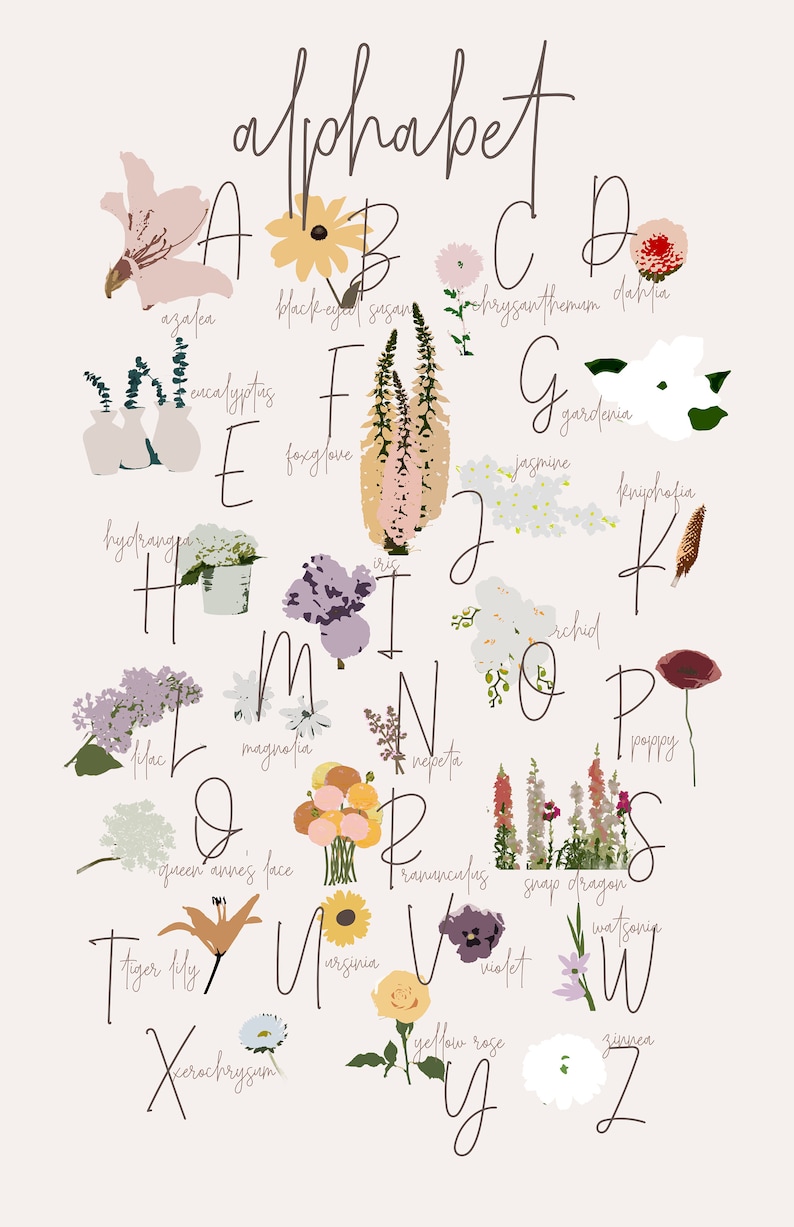 Botanical Alphabet Poster | Flower Alphabet Poster | Flower Abcs ...