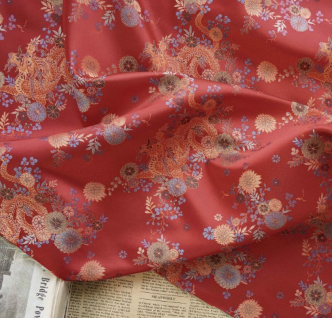 Red & Gold Dragon Jacquard Satin – Premium Oriental Brocade for ...