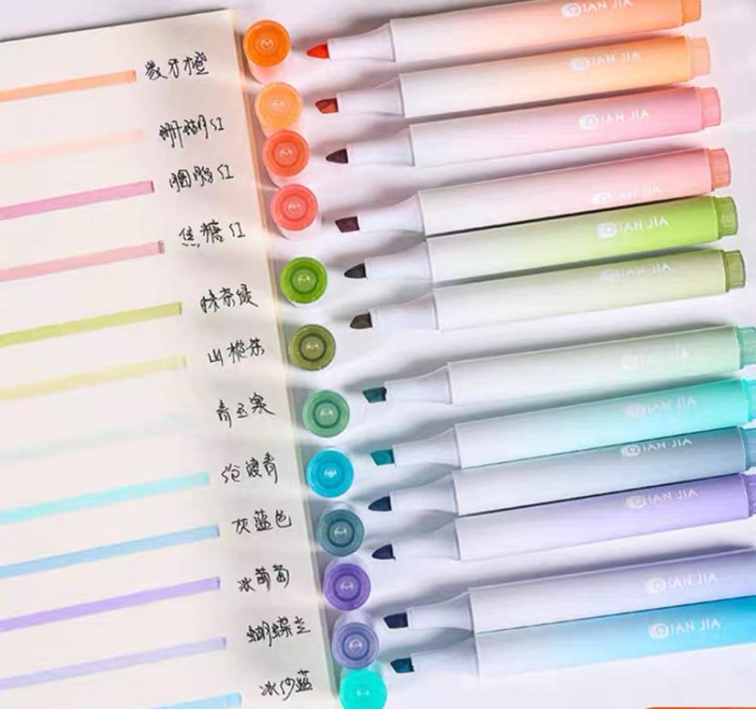 12 Colors Pastel Highlighter Set - Etsy