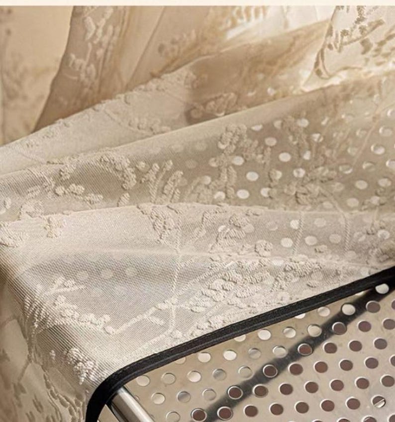 French Vintage Sheer Curtains With Black Contrast Edge, Embossed ...