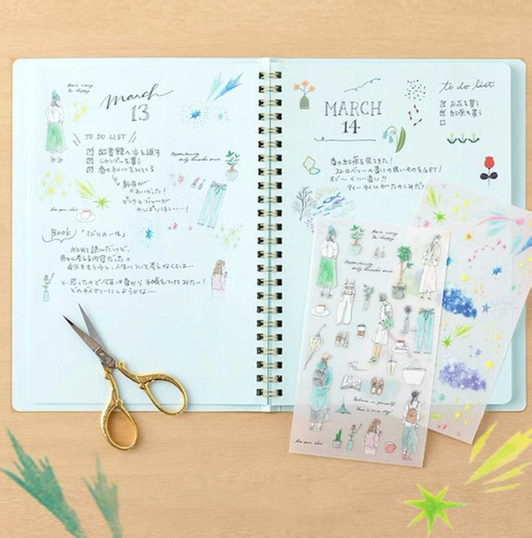 Midori Watercolor Ocean, Star , Fashion, Floral Stickers ,journal ...