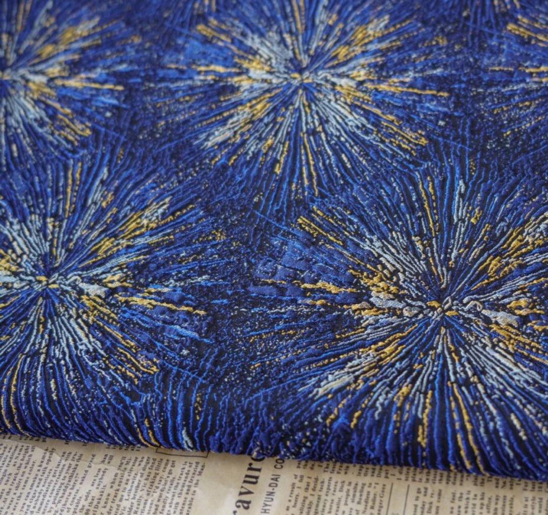 Starburst Relief Jacquard by the Meter, Bold Navy Gold 3D Textured ...