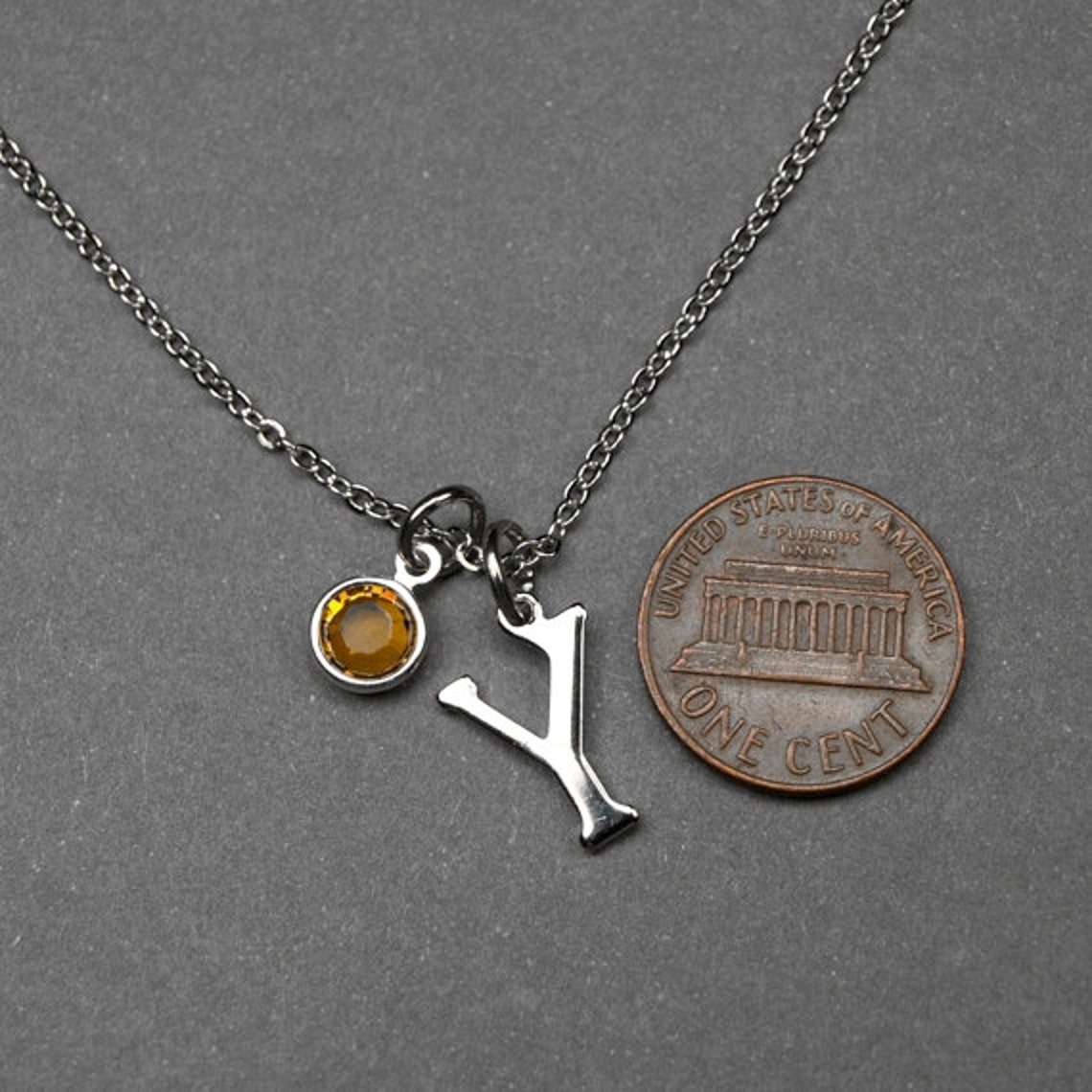 Initial Necklace Birthstone Initial Necklace Initial - Etsy