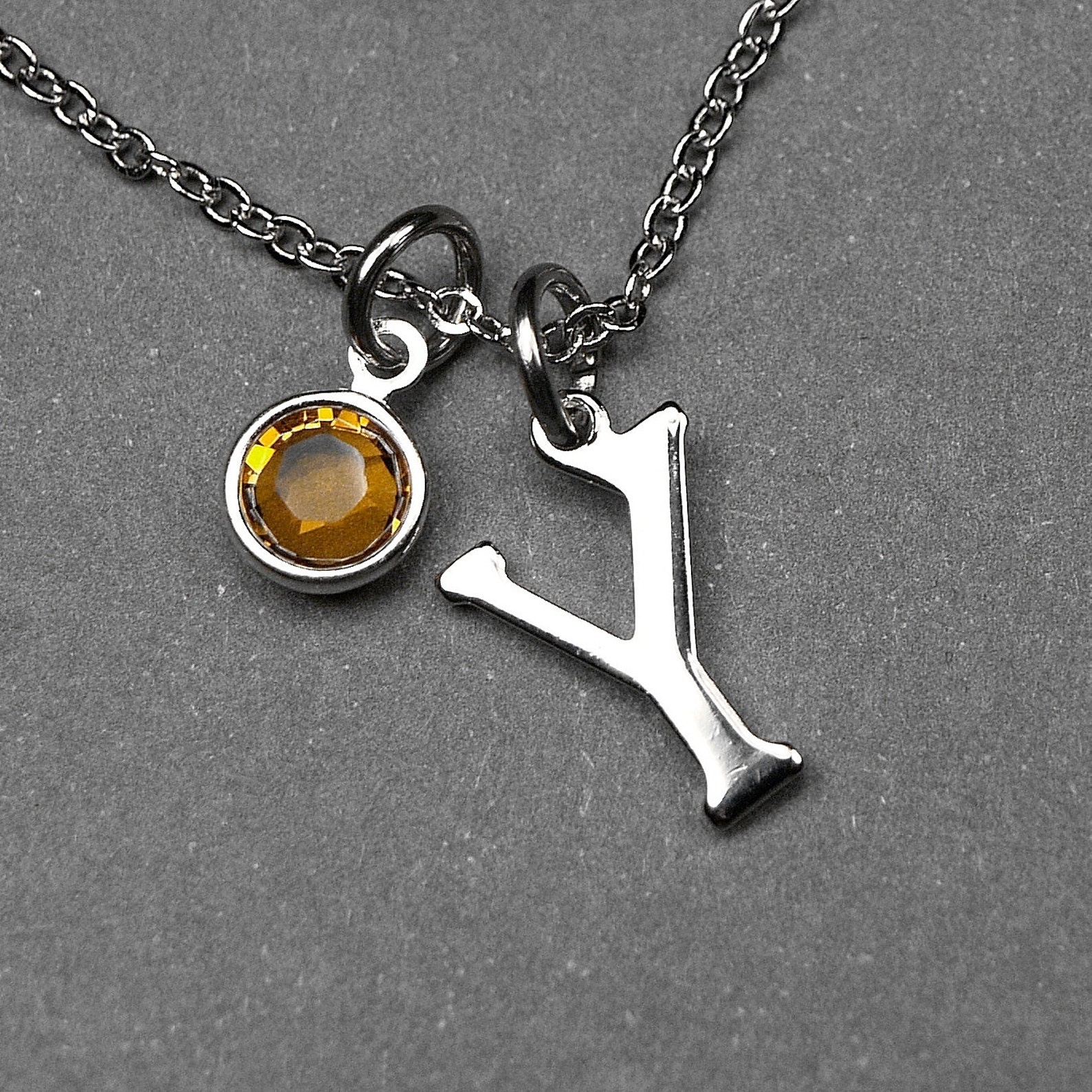 Initial Necklace Birthstone Initial Necklace Initial - Etsy