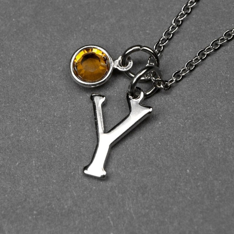 Initial Necklace Birthstone Initial Necklace Initial - Etsy