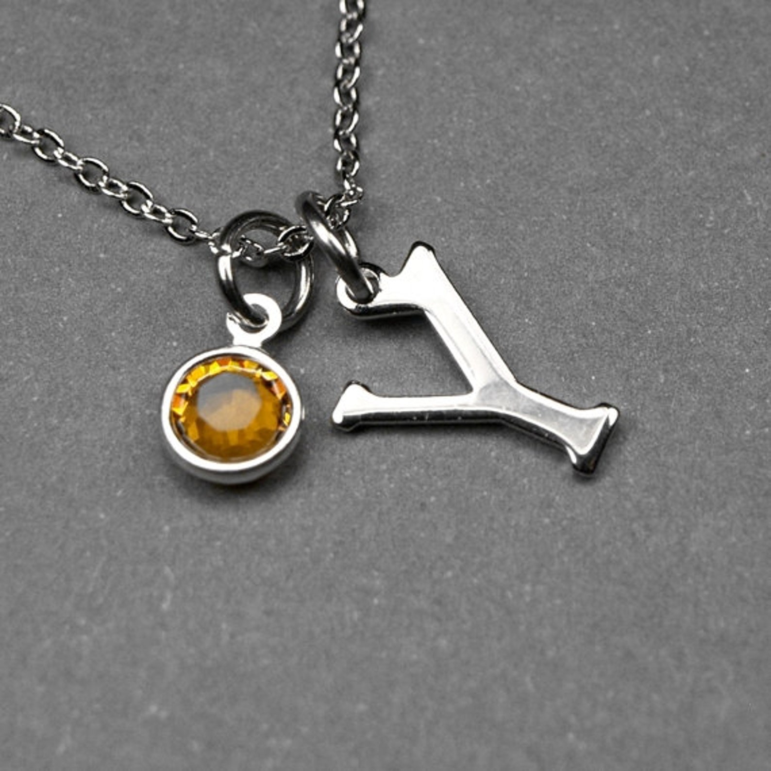 Initial Necklace Birthstone Initial Necklace Initial - Etsy