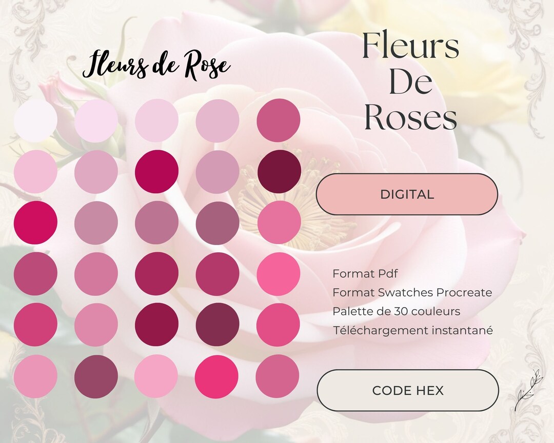 Rose Flowers Procreate 30 Color Palette Shade of Pink Pdf Format ...