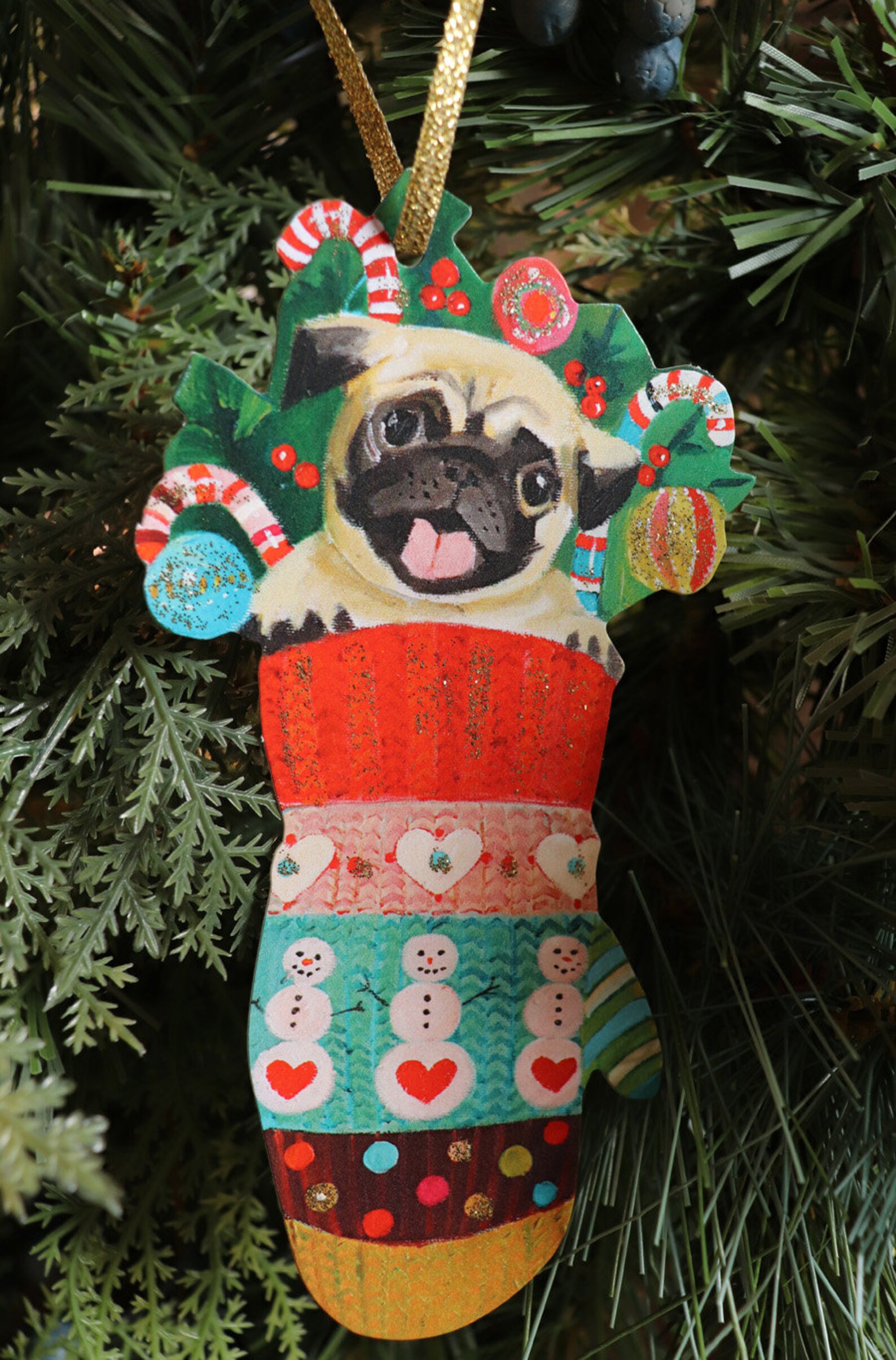 Christmas Pug Decorative Paper Ornament/ Gift Tag/ Diecut - Etsy