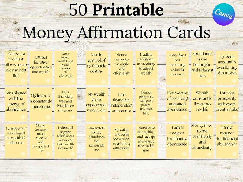 Money Manifestation Affirmation Cards, Printable Money Manifesting ...