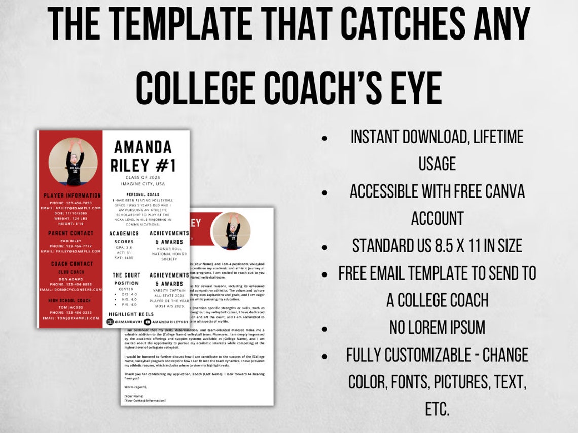 Athlete Resume, College Recruiting Editable Canva Template, Camps ...